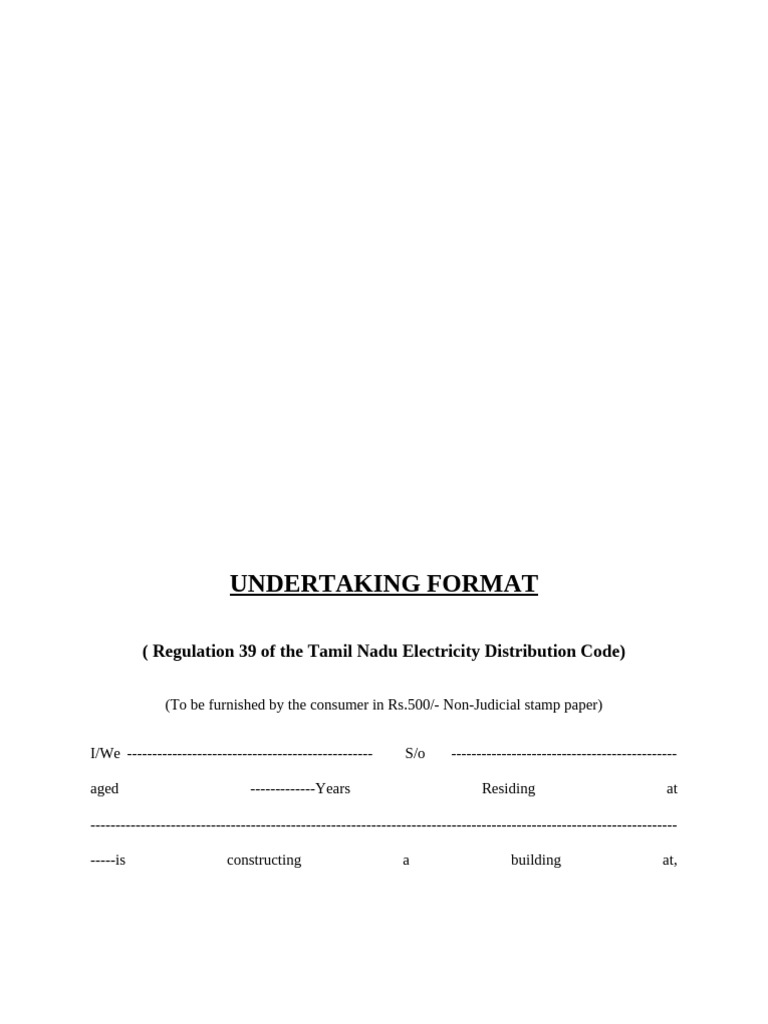 TNEB Temporary Connection Undertaking Form | PDF