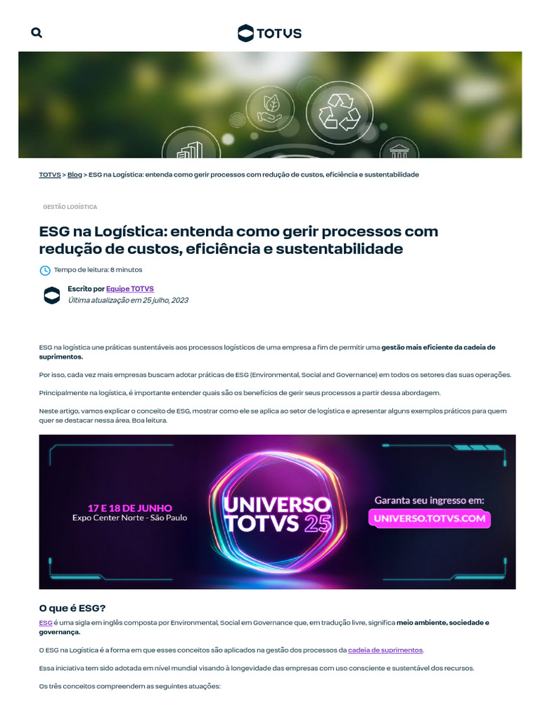 Esg Na Logística Totvs Logistica | PDF | Logística | Desperdício