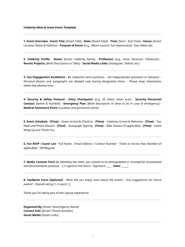 Celebrity Meet & Greet Event Guide | PDF