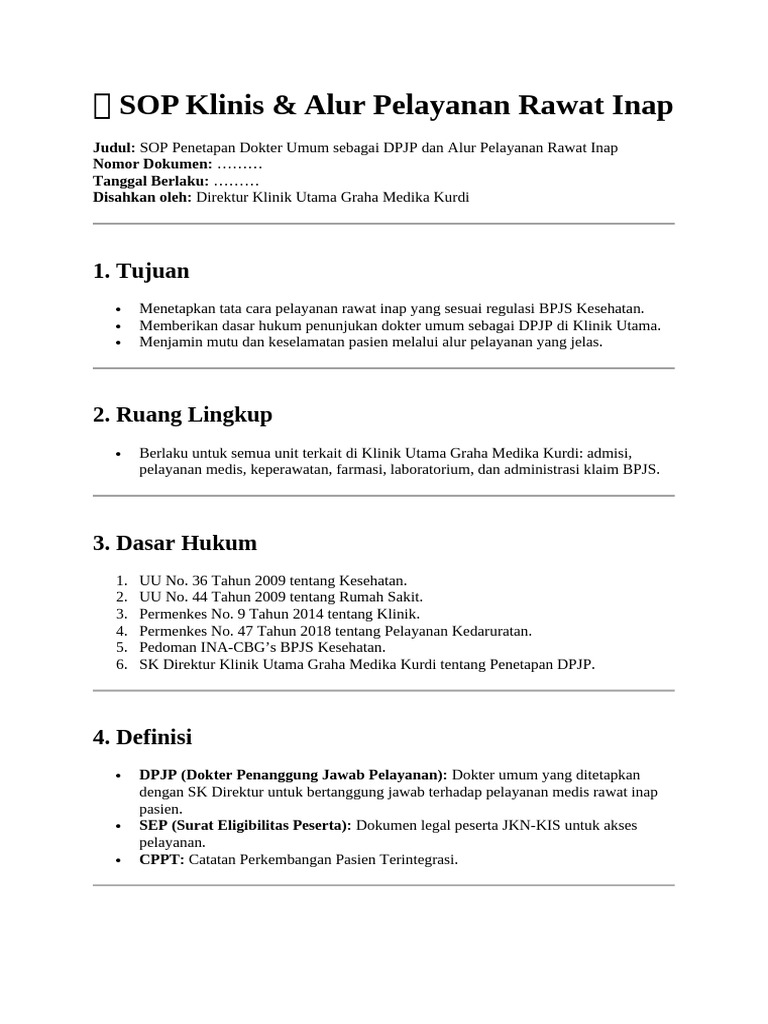 ? SOP Klinis Dan Alur Penerimaan Pasien | PDF
