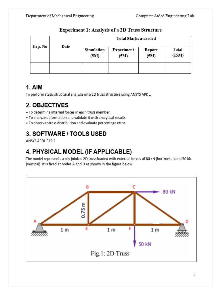 2D Truss Analysis Using ANSYS APDL | PDF | Truss | Deformation ...
