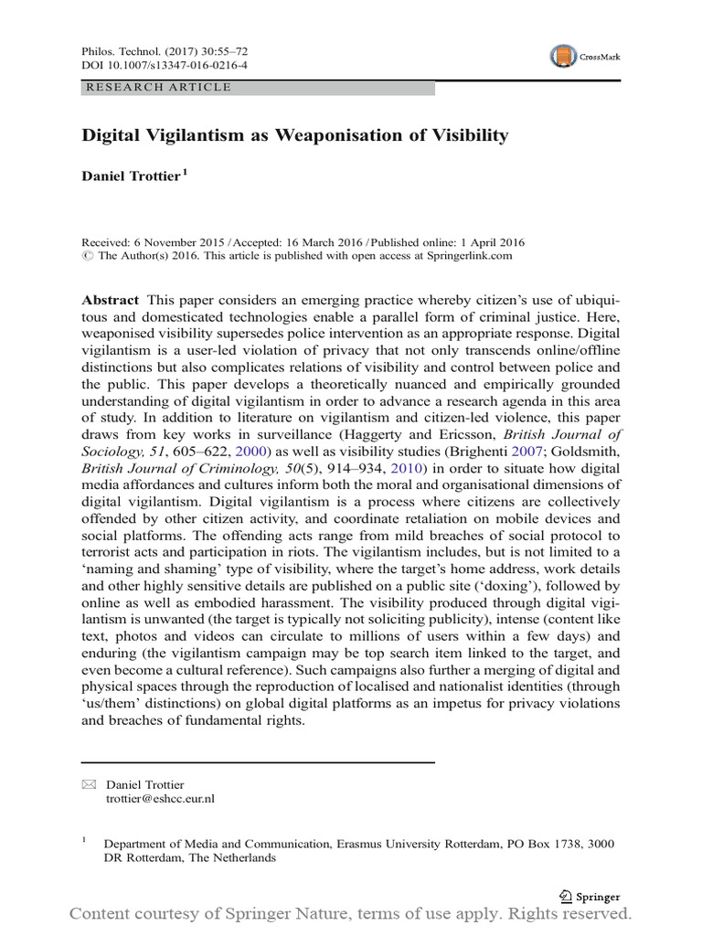 Digital Vigilantism As Weaponisation of Visibility | PDF | Privacy ...
