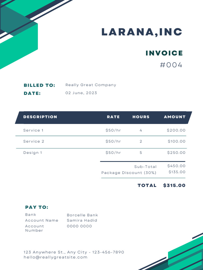 Green and White Geometric Lines Freelancer Invoice | PDF