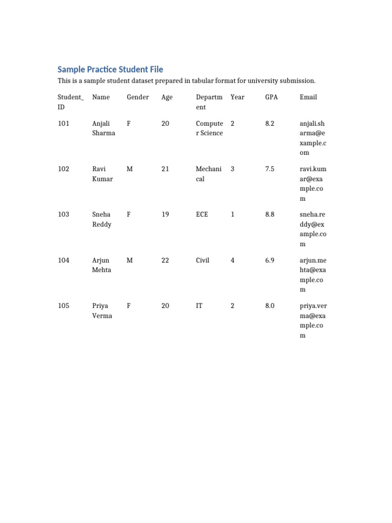 Sample Practice Student File | PDF