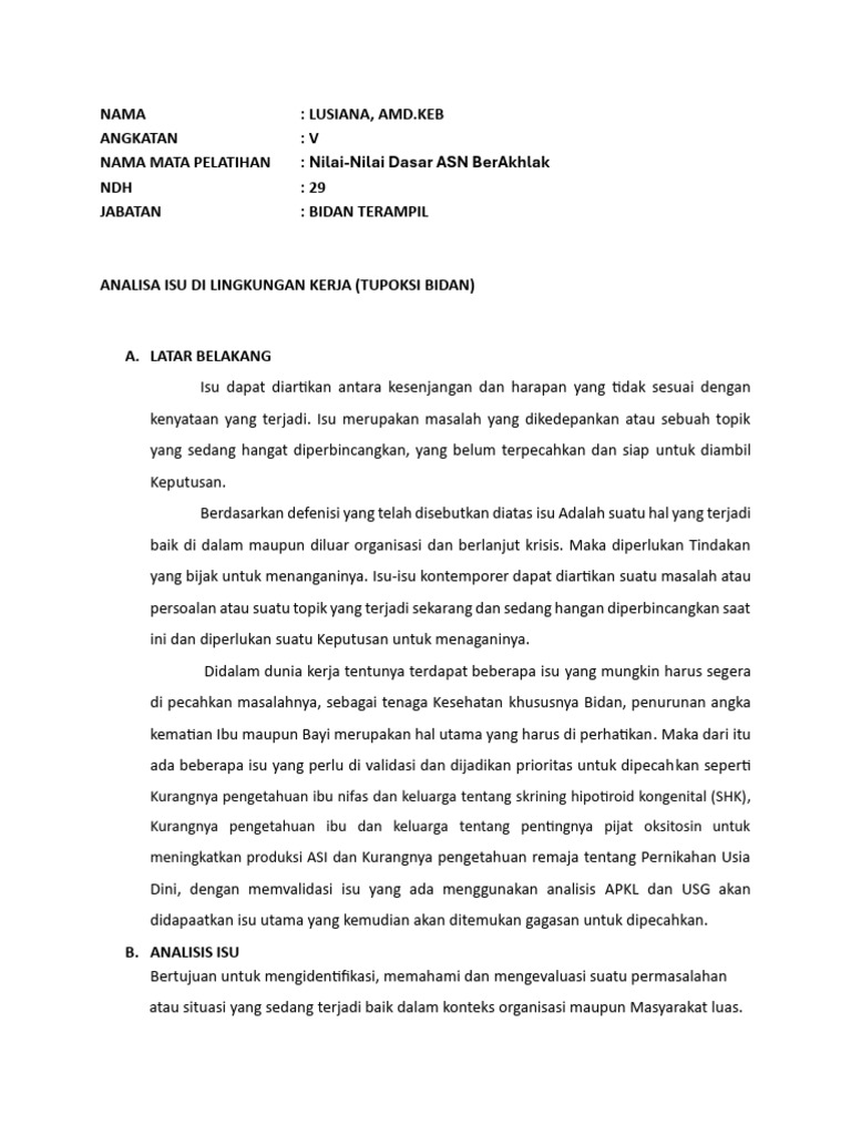 TUGAS II Nilai BerAKHLAK ASN Yang Harus Dimiliki | PDF
