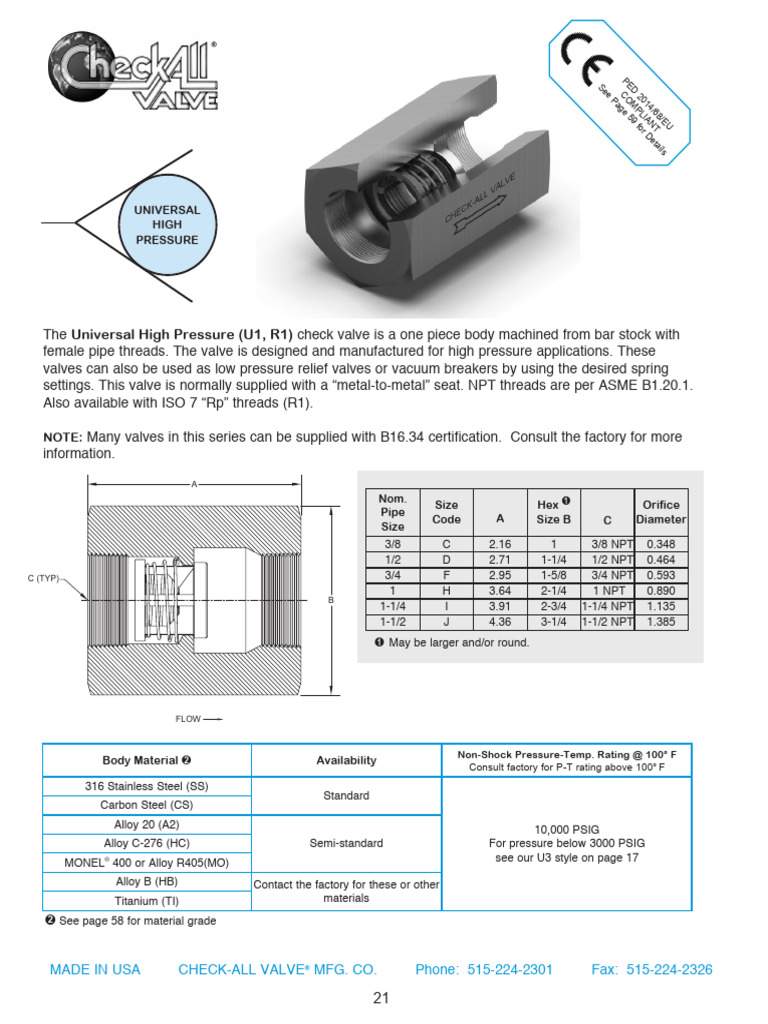 Universal High Pressure Check Valves | PDF | Valve | Titanium