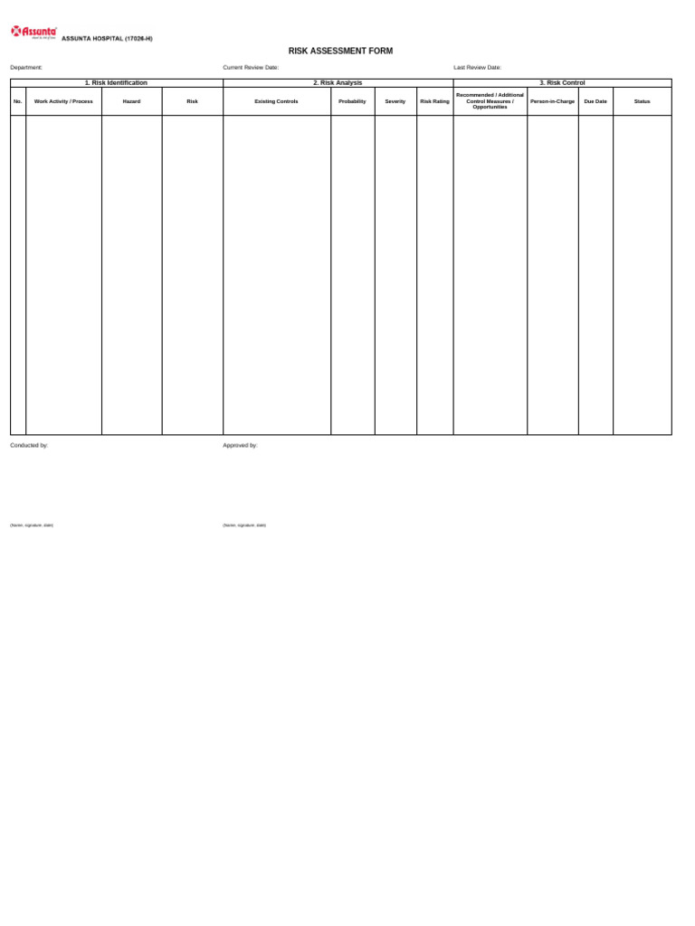Risk Assessment Form (Revised) A3 | PDF