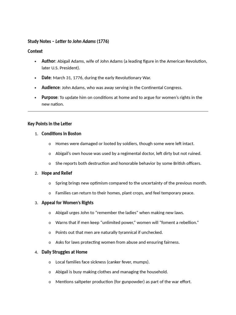 Study Notes Letter To John Adams | PDF
