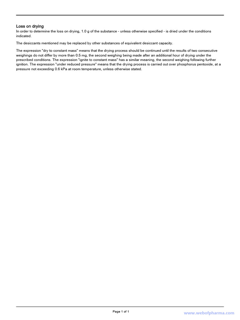 Loss on Drying Method Explained | PDF