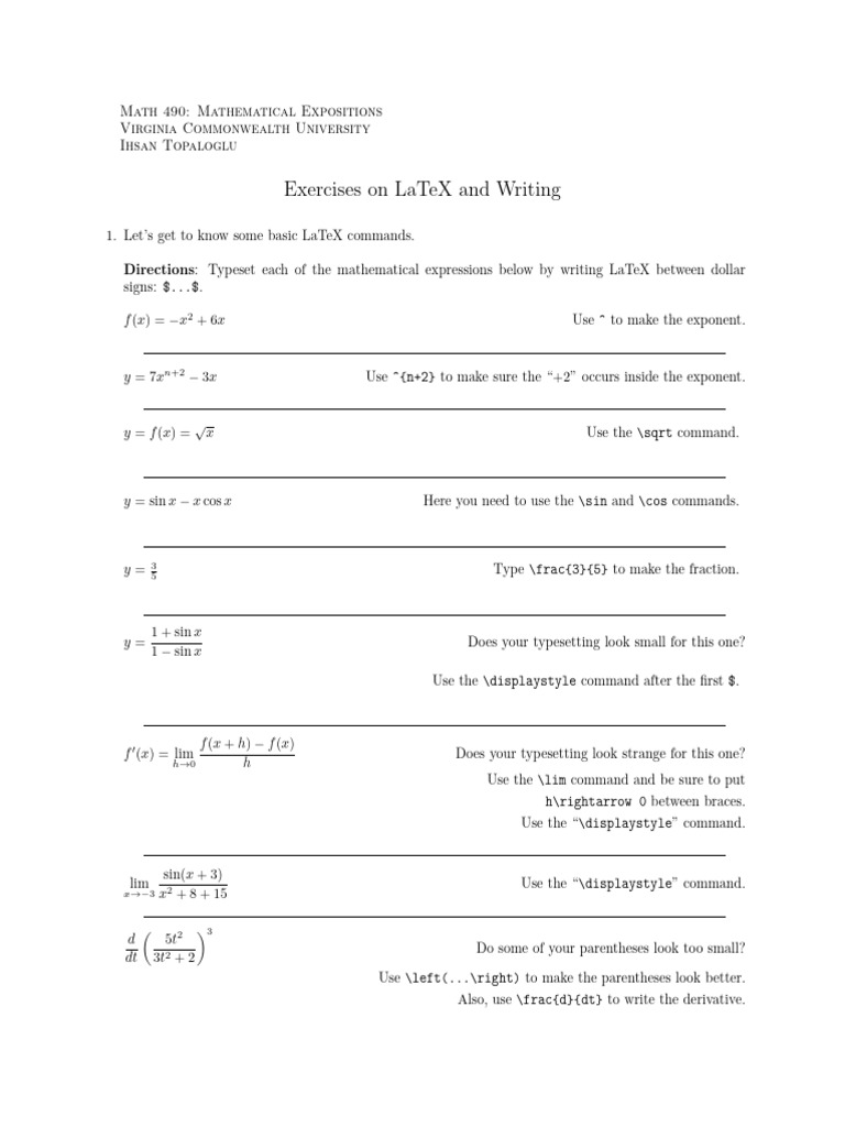 Worksheet - Exercises On LaTeX and Writing | PDF | Mathematics