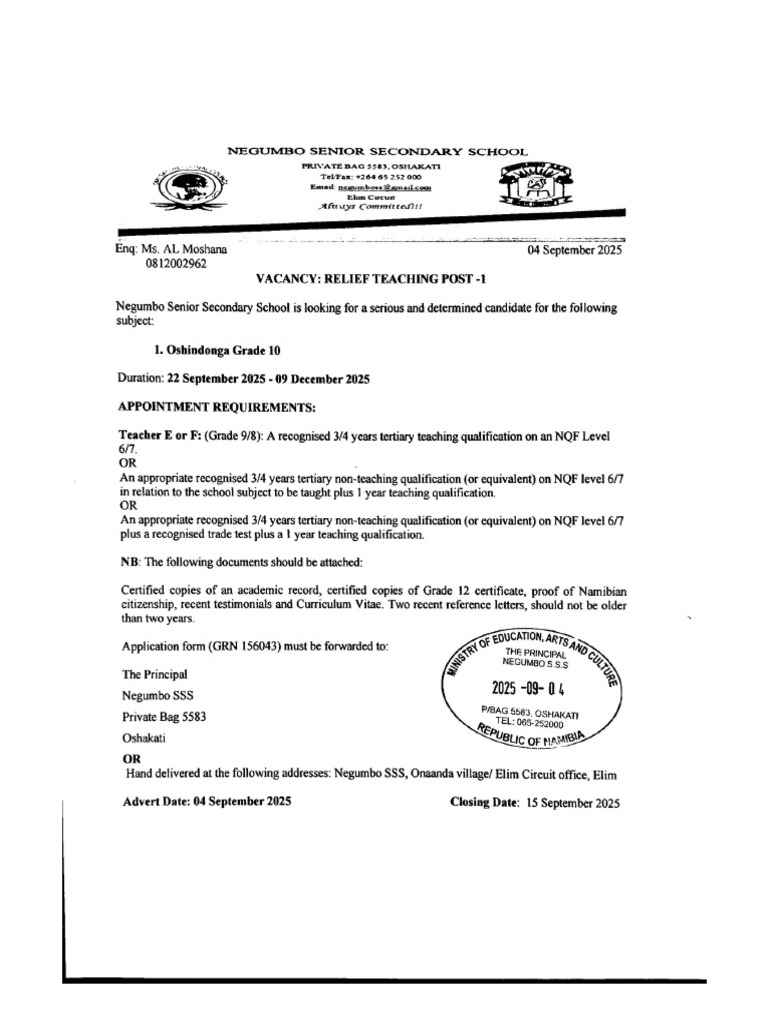 Negumbo Senior Secondary School - 250905 - 094343 | PDF