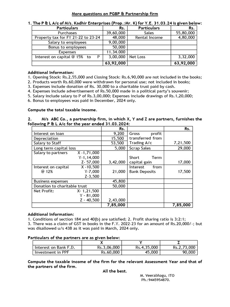 PGBP & Partnership Firm Tax Computation | PDF | Expense | Income Statement