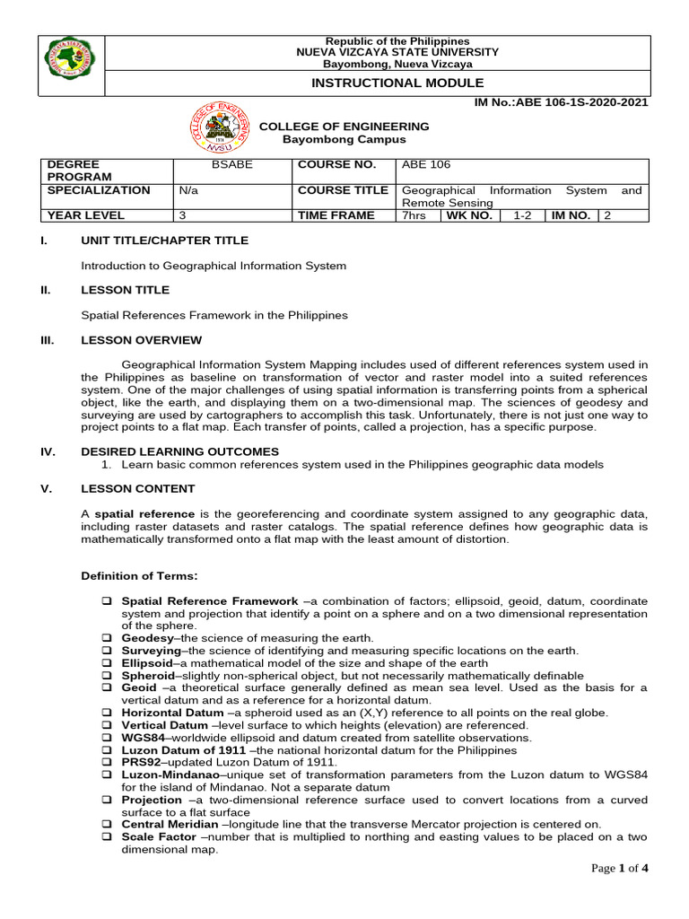 Spatial Reference Framework in GIS Philippines | PDF | Navigation ...