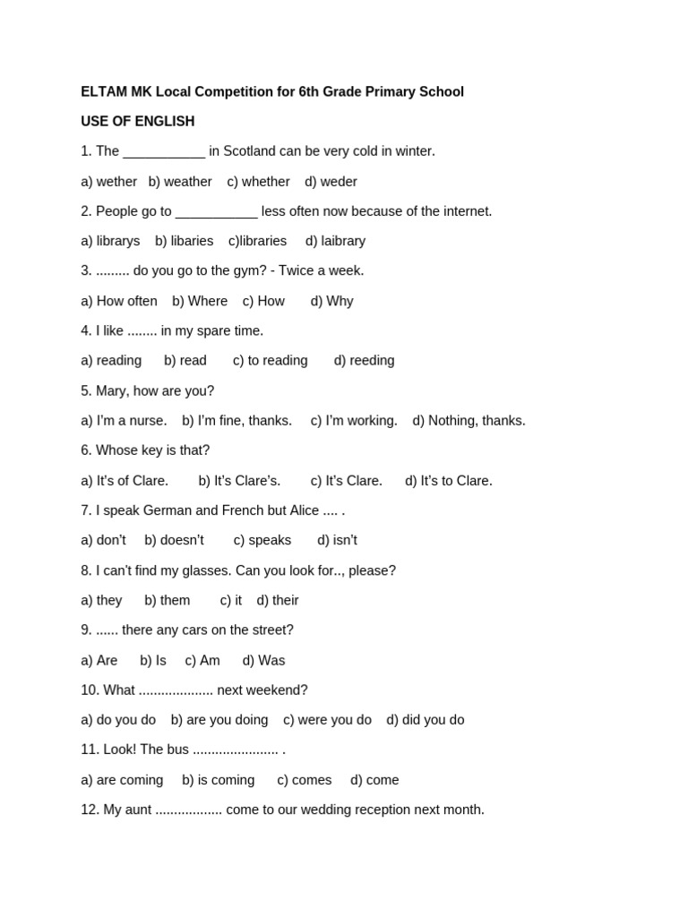 ELTAM MK Local Competition For 6th Grade Primary School | PDF
