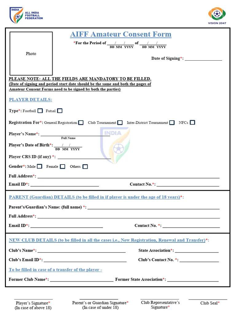 AIFF Amateur Consent Form | PDF