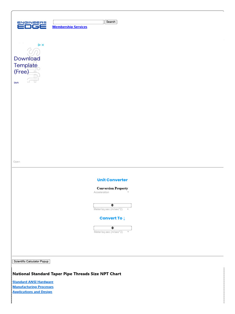 NPT Pipe Thread Size and Pitch Chart | PDF | Pipe (Fluid Conveyance ...