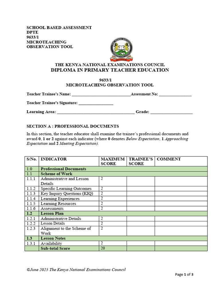 2 - 9633-1 Microteaching Observation Tool | PDF | Teachers | Learning