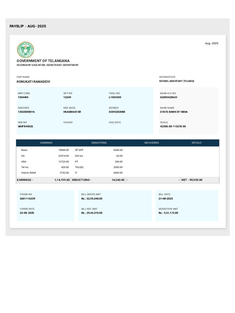 Ramadevi Madam Pay Slips (2) | PDF