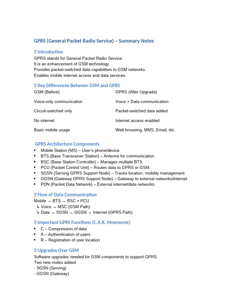 GPRS Summary Notes | PDF