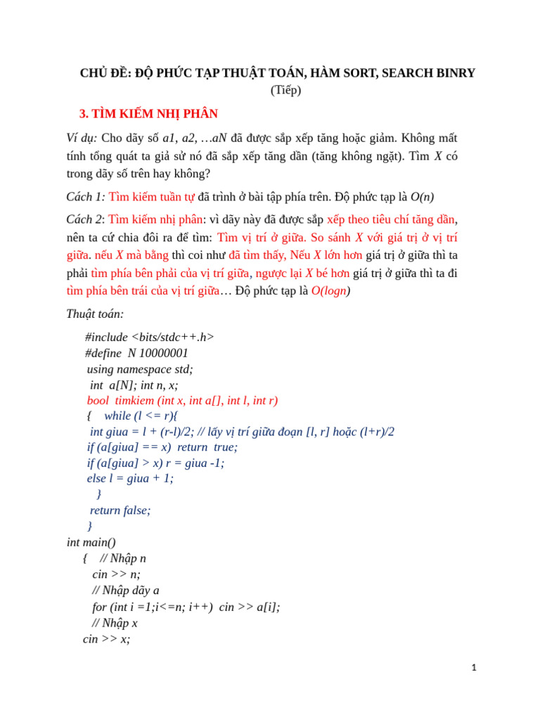 Chủ đề 2. ĐỘ PHỨC TẠP THUẬT TOÁN, SORT, SEARCH BINARY (Tiếp) sua | PDF
