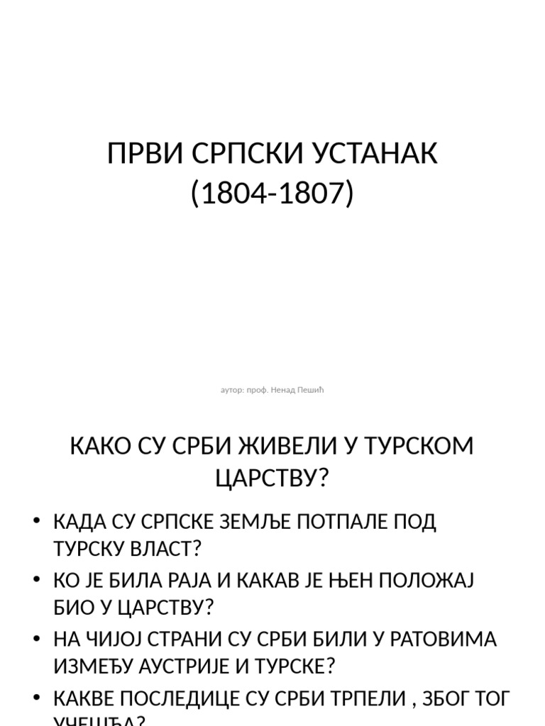 Prvi Srpski Ustanak 1804-1807 | PDF
