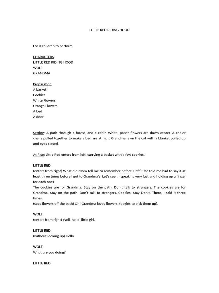 Little Red Riding Hood Play Script | PDF | Little Red Riding Hood