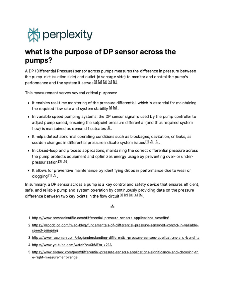 DP Sensor: Key to Pump Performance | PDF