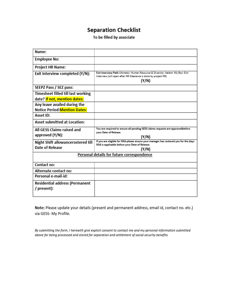 1 Separation Checklist | PDF