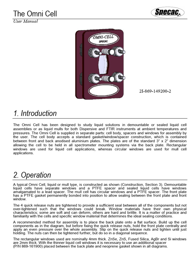 Omni Cell User Manual for Liquid Cells | PDF | Liquids | Syringe