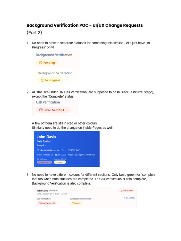 Background Verification POC - UI - UX Change Requests | PDF