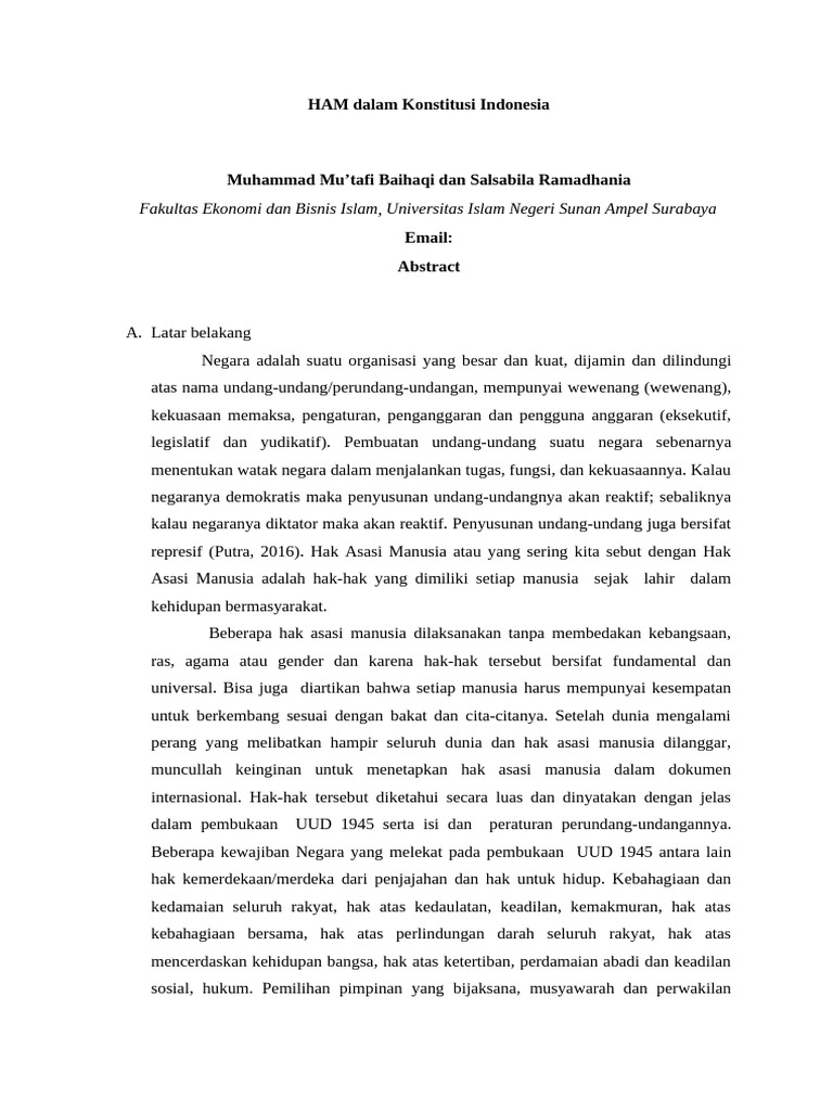 Pengaturan HAM dalam UUD 1945 Indonesia | PDF