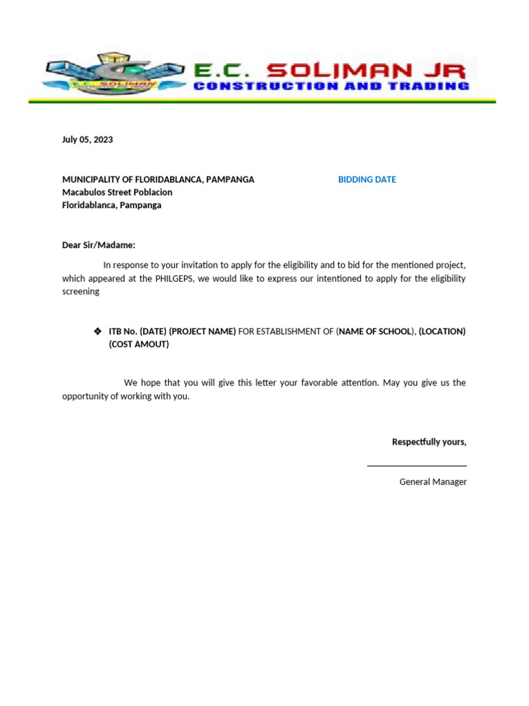 Bid Application for School Project | PDF