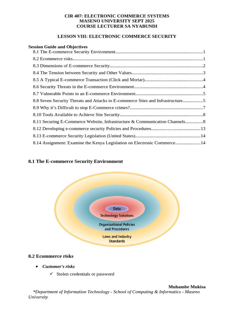 Lecture 8 - Electronic Commerce Security | PDF | Public Key Cryptography | Encryption