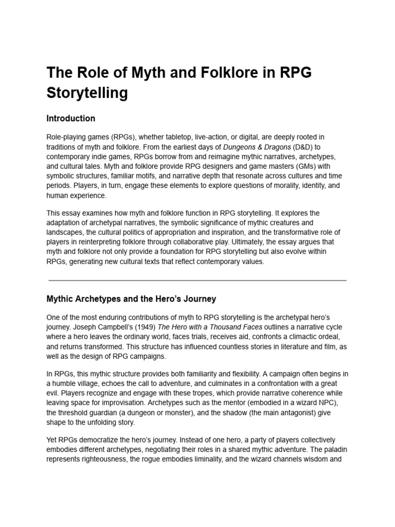 Myth and Folklore in RPG Storytelling | PDF | Role Playing Games ...