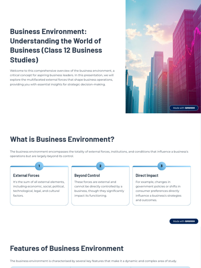 Business Environment Understanding the World of Business Class 12 ...