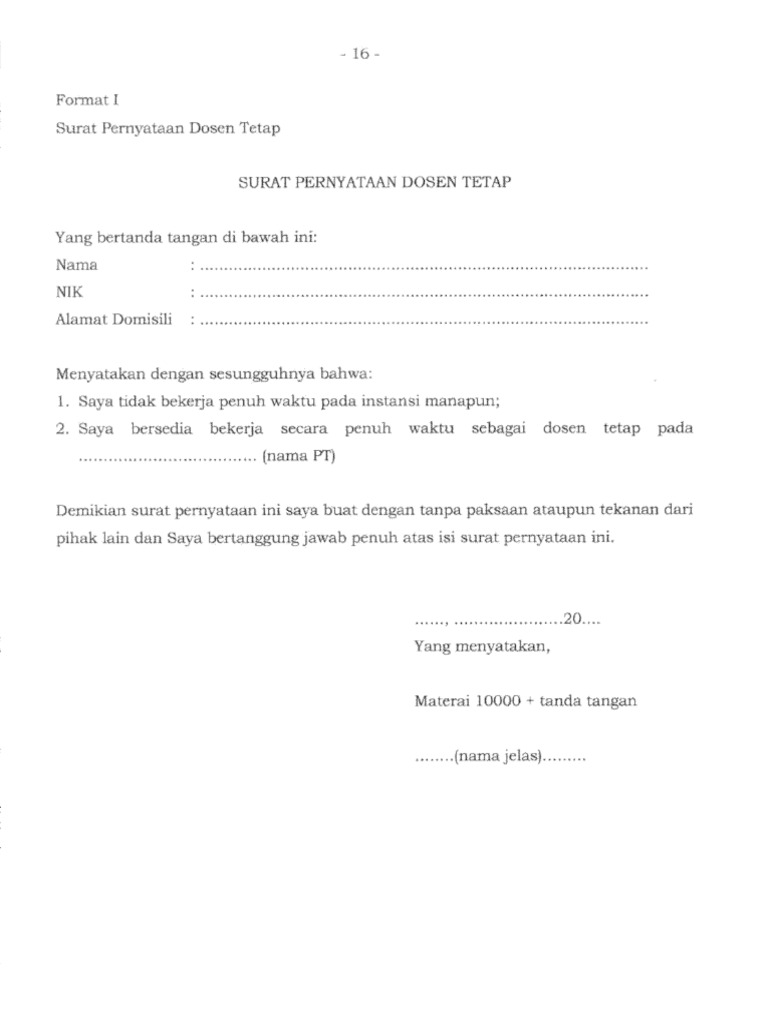 Template Surat Pernyataan Dosen Tetap | PDF