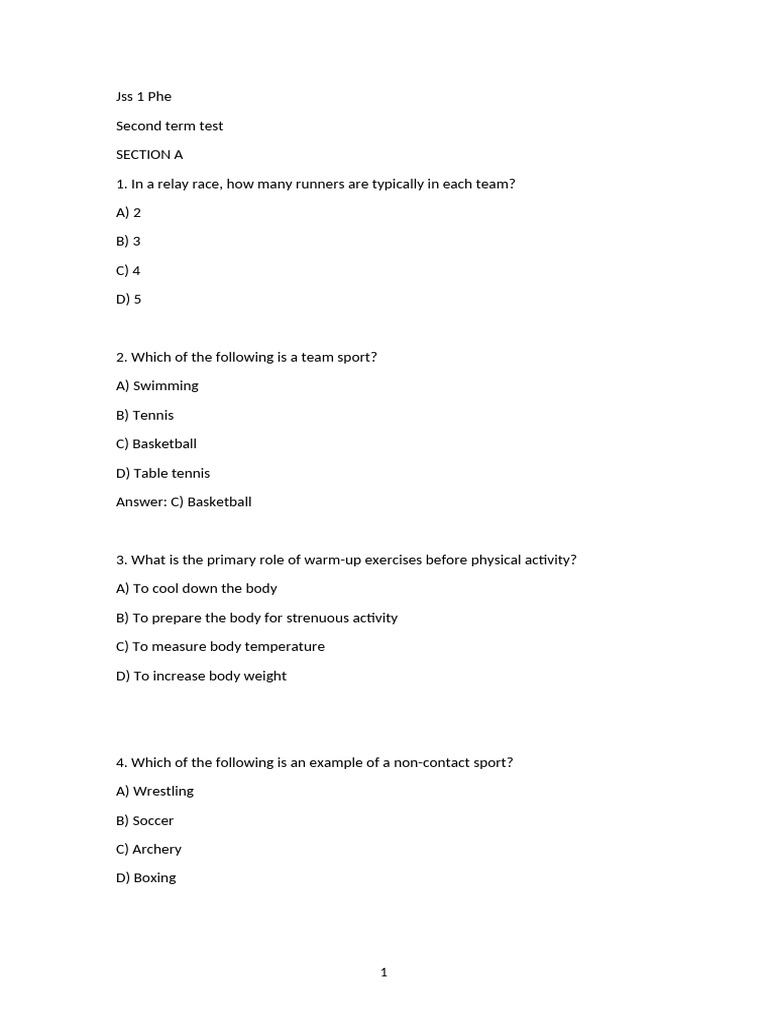 Phe Test Jss 3, Jss 2 and Jss 1 | PDF | Referee | Swimming