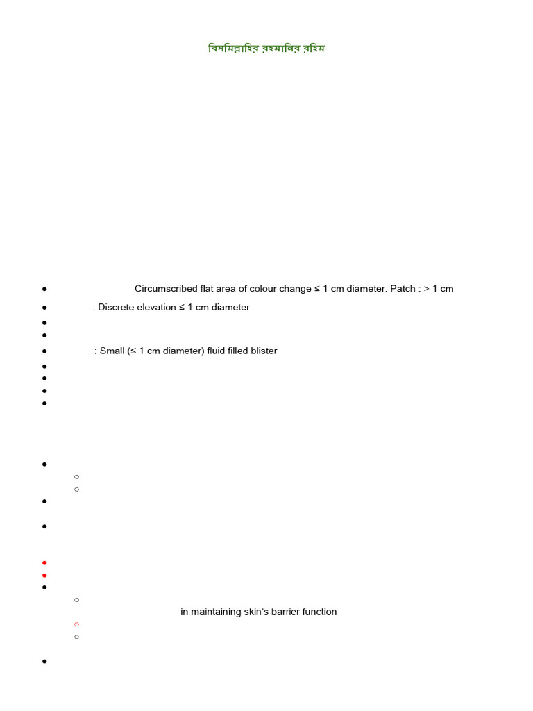 Dermatology Notes: Skin Lesions & Anatomy | PDF | Melanoma | Epidermis