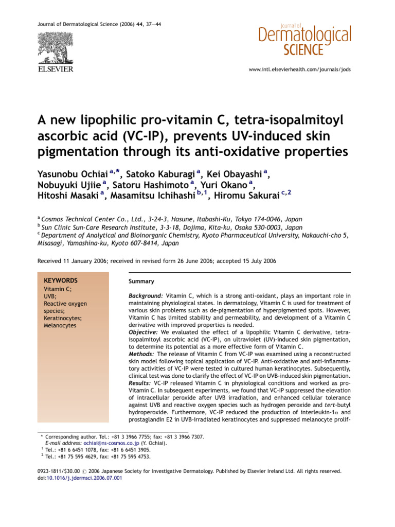 A New Lipophilic Pro-Vitamin C, Tetra-Isopalmitoyl Ascorbic Acid (VC-IP ...