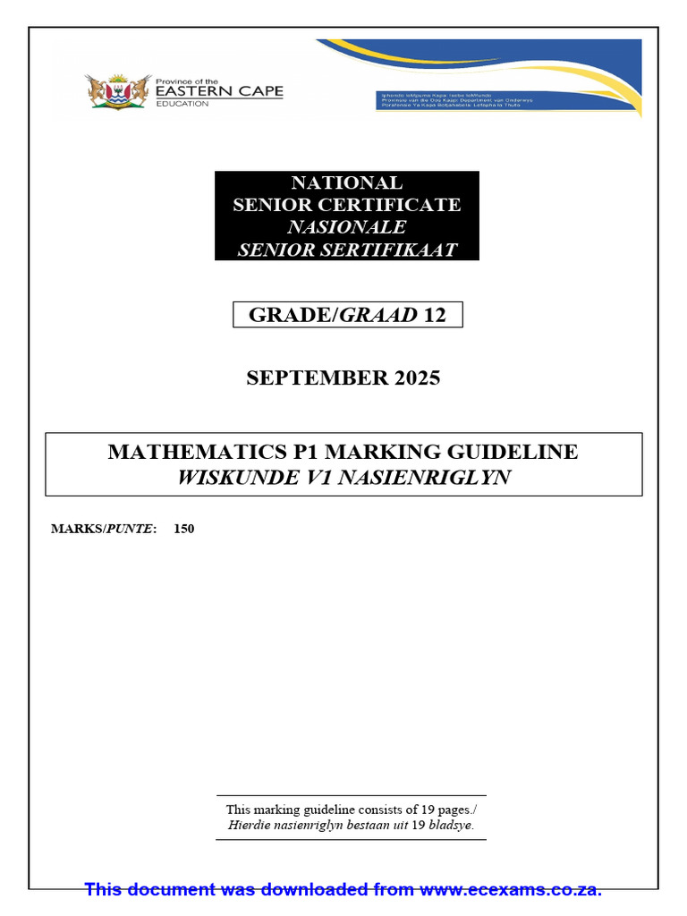 Mathematics P1 Marking Guidelines 2025 | PDF | Mathematics