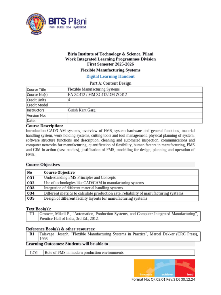 Flexible Manufacturing Systems Course Guide | PDF | Automation | Computing