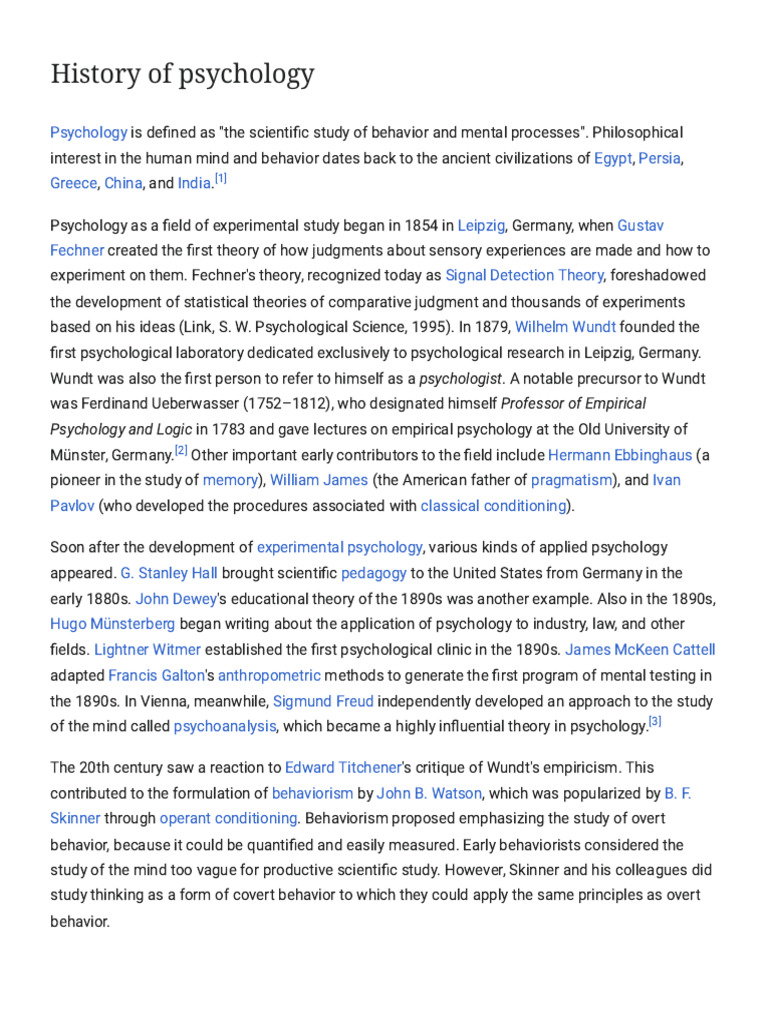 History of Psychology - Wikipedia | PDF | Psychology | Psychoanalysis