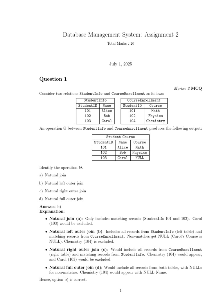 Assignment 2 NPTEL DBMS July 2025 | PDF | Information Retrieval | Software Engineering