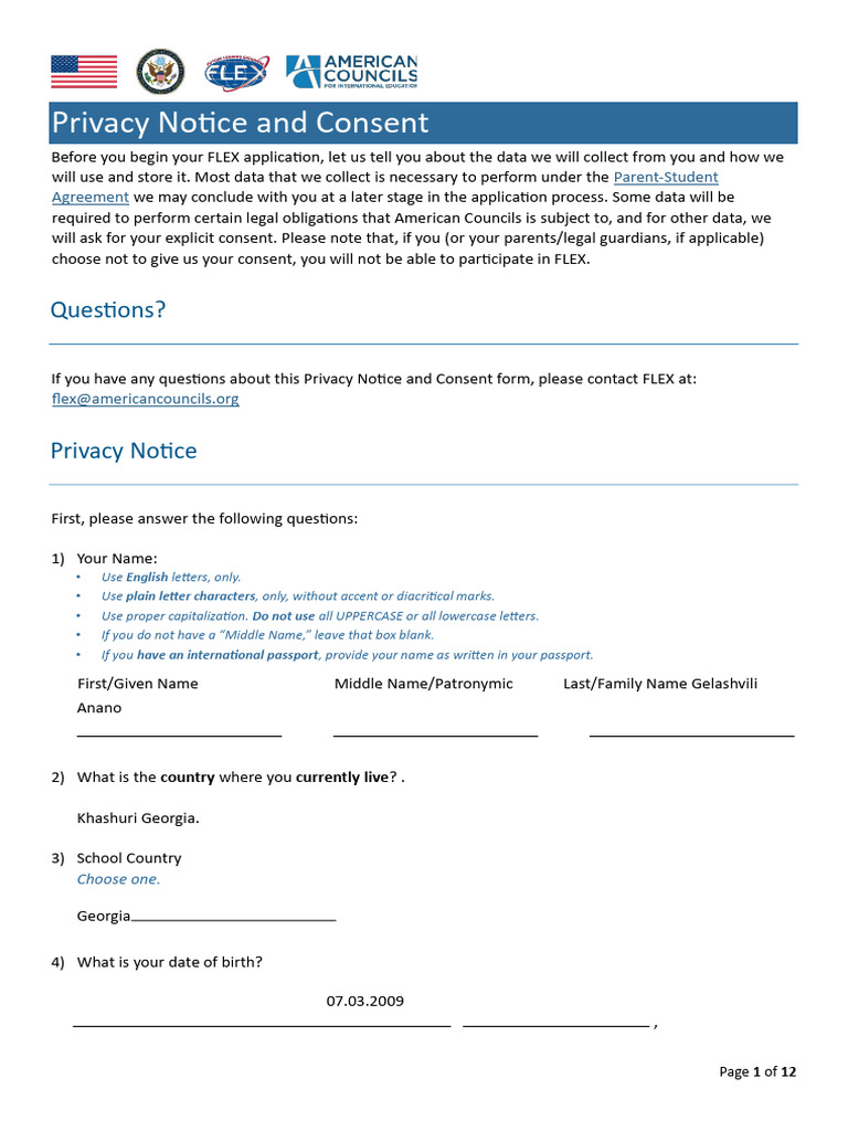 Privacy Notice and Consent: Questions? | PDF