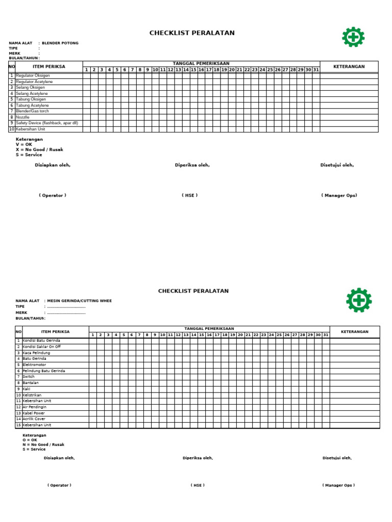 Checklist Peralatan Alat Berat dan Las | PDF