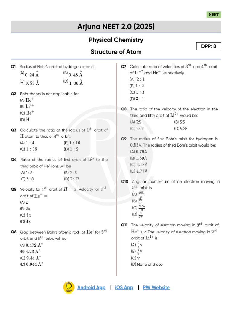 Structure of Atom DPP-08 | PDF | Electron | Atomic Orbital