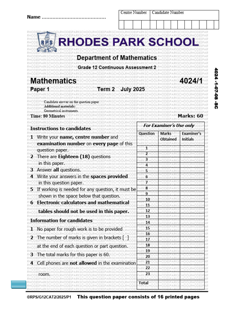 Grade 12 Mathematics Exam Paper | PDF | Angle | Circle