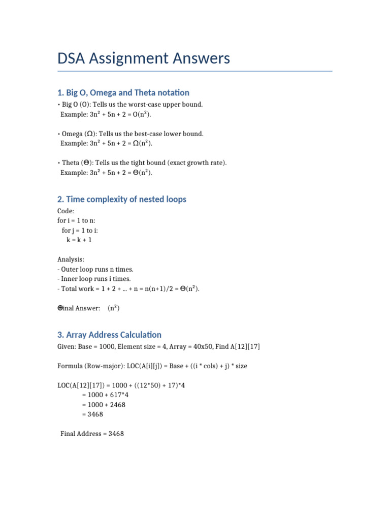 DSA Assignment Answers | PDF