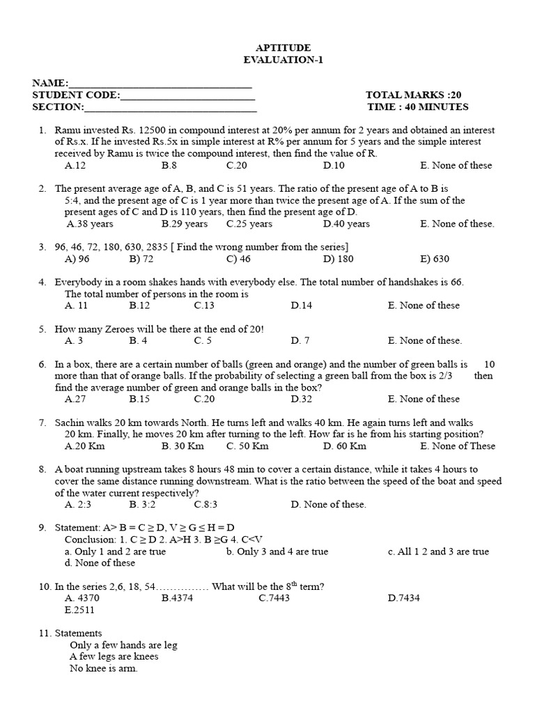 Aptitude Evaluation Test Questions | PDF | Chess Openings | Chess Theory