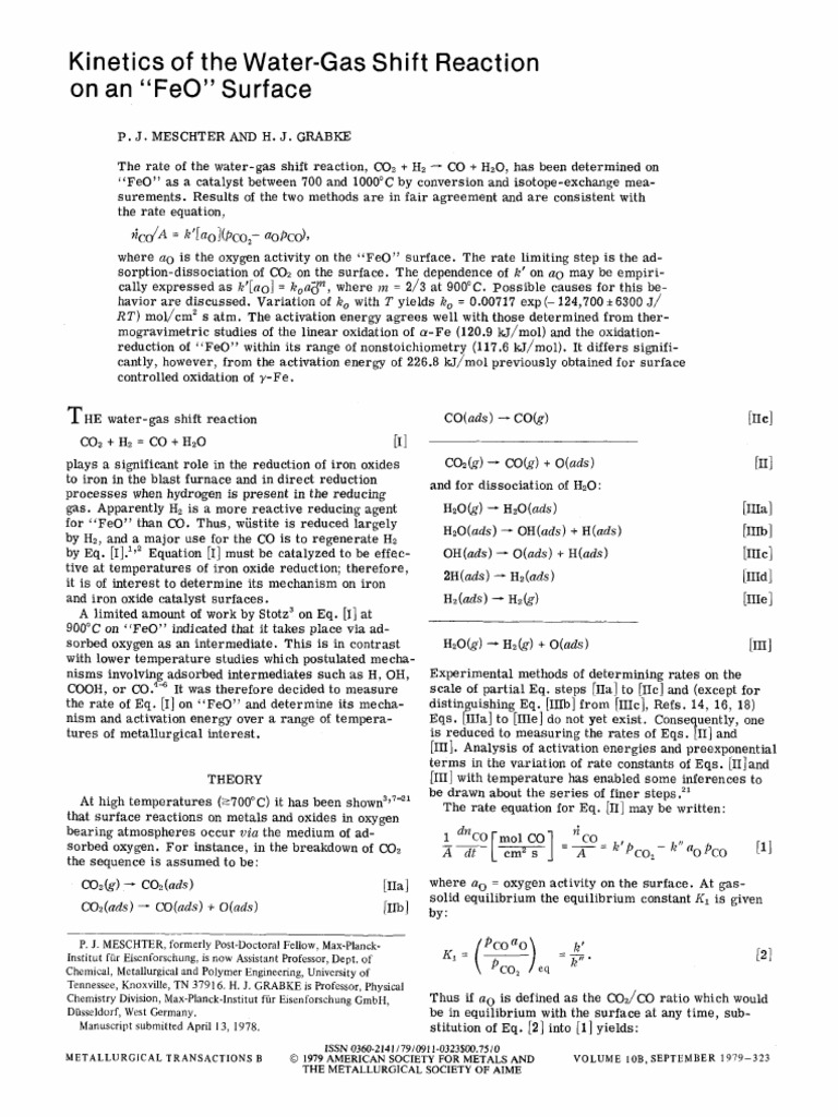 Meschter and Grabke - Kinetics of WSG On FeO Surface | PDF | Chemistry ...